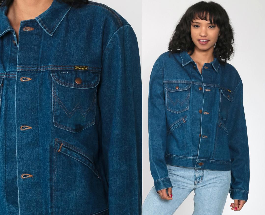 Wrangler Denim Jacket 80s Jean Jacket Coat Biker 1980s Blue | Shop ...