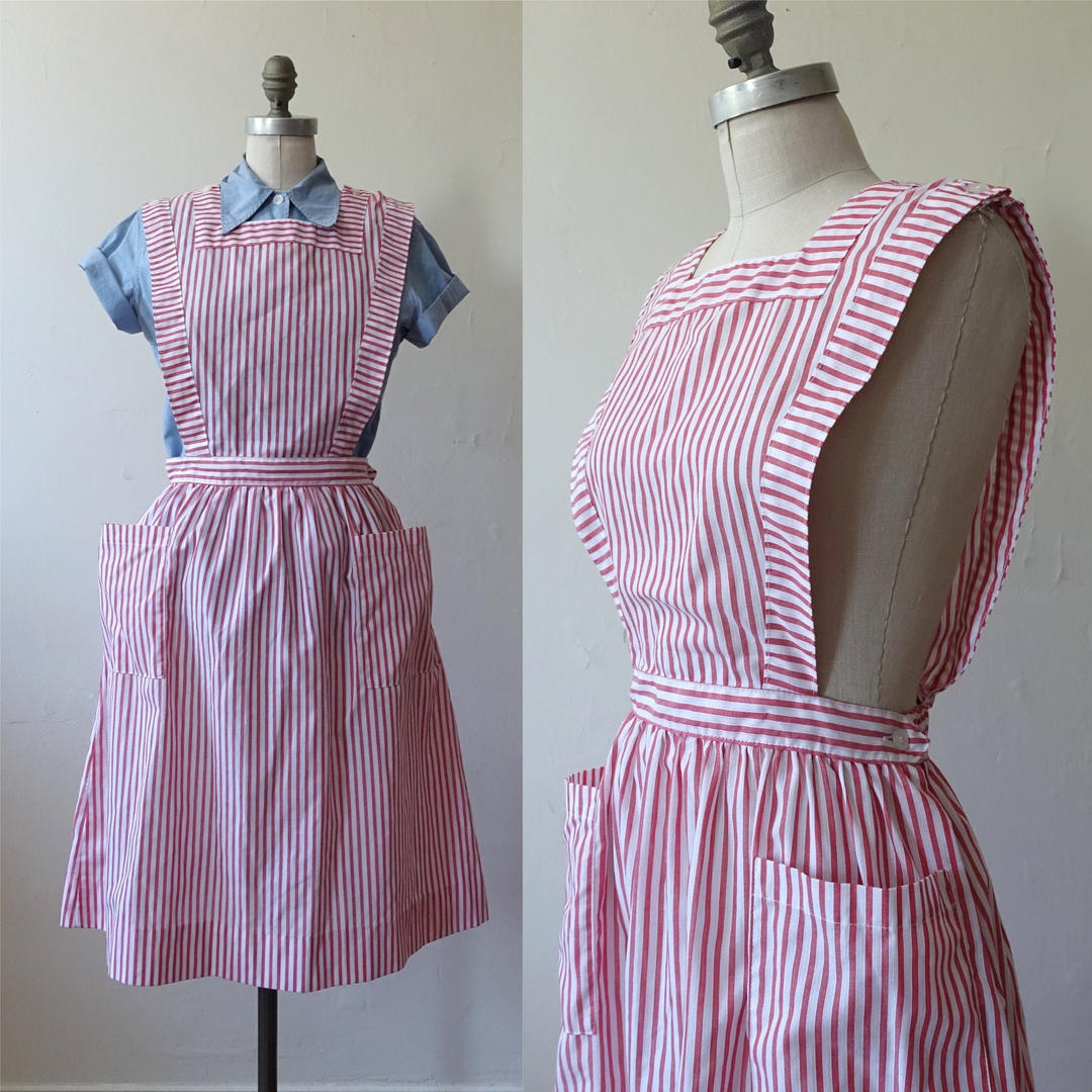 Vintage Candy Striper Pinafore/ Red White Striped Smock Nurse Uniform ...