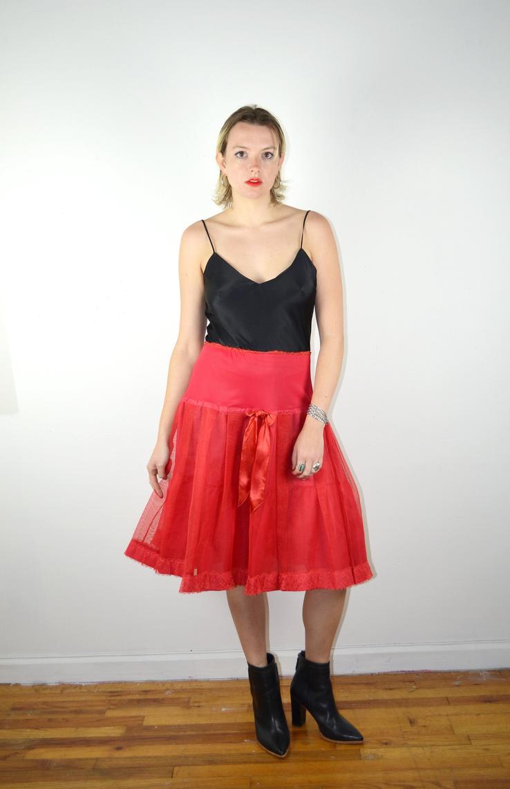 Vintage 50s Crinoline Petticoat Red Skirt Slip / 1950s Vintage Pleated ...