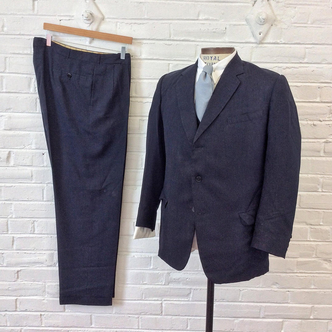 Vintage 1950s Henry Poole & Co. Bespoke Navy Pinstriped 3pc Suit ...