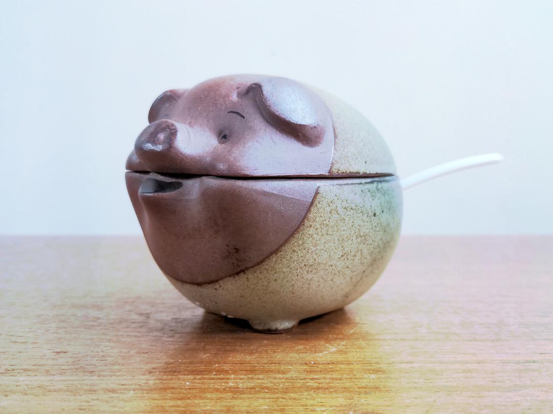 Vintage UCTCI Pig | Covered Condiment Jam Jar(s) | Plastic Spoon ...
