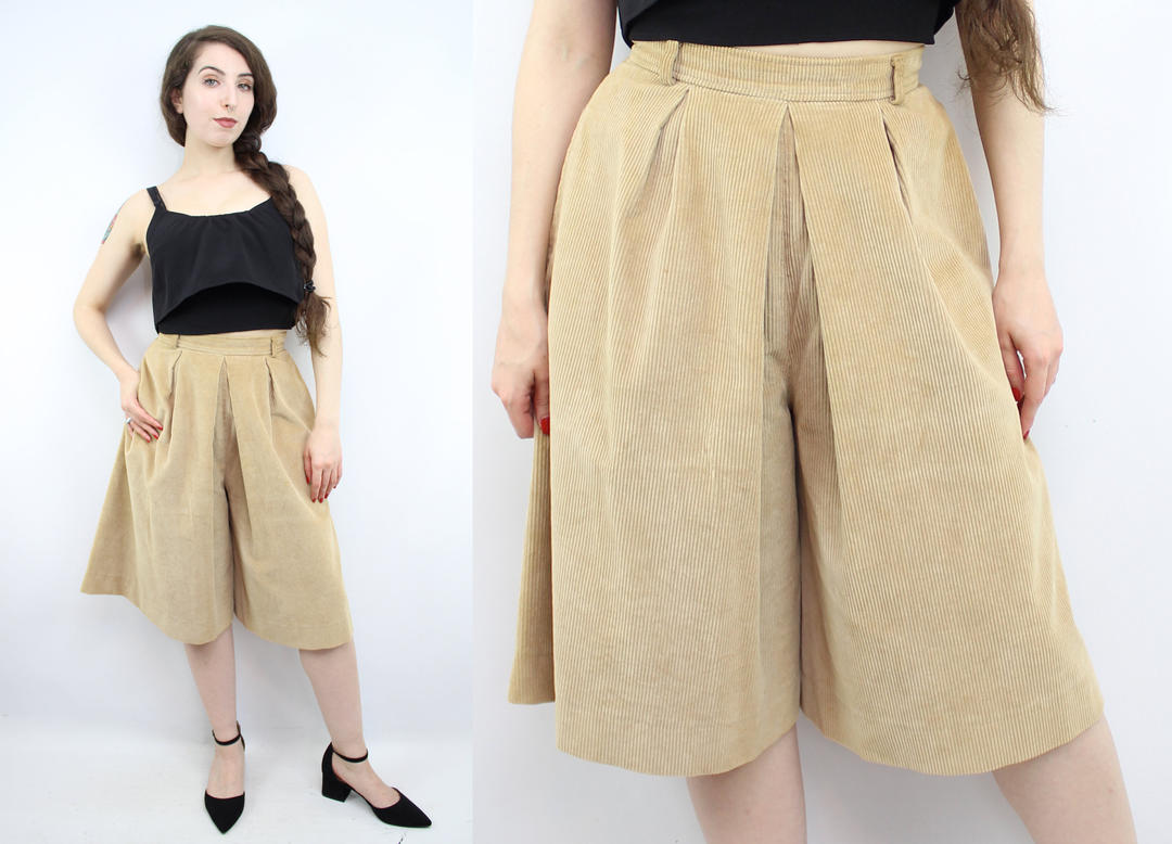Vintage 70's Tan Corduroy High Waisted Culottes / 1970's Wide Leg ...