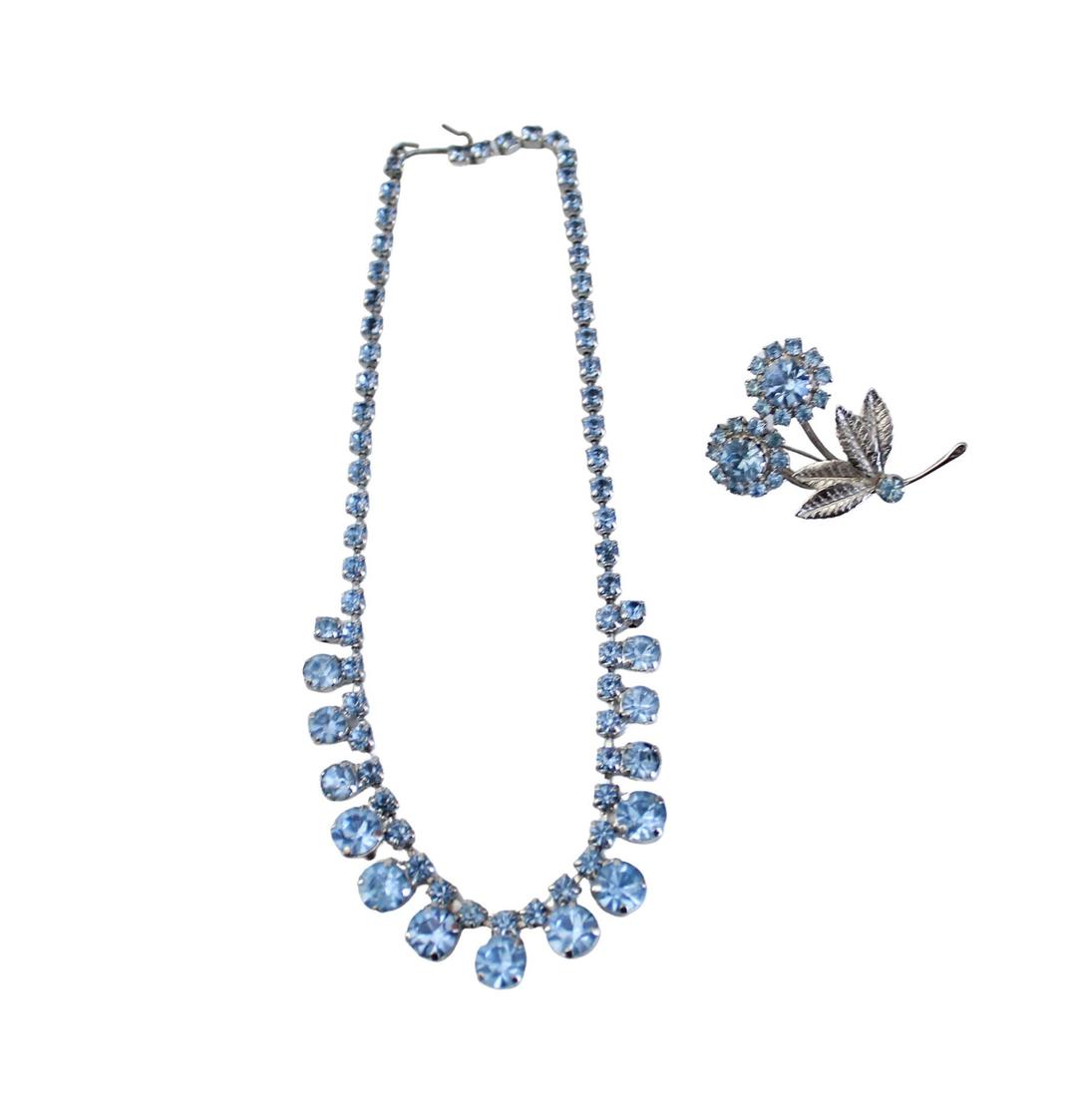 1950s Ice Blue Necklace & Matching Brooch Demi Parure - 1960s ...
