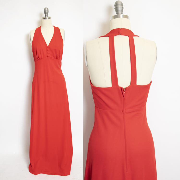 1970s Maxi Dress Red Low Back Small | Deja Vintage Boutique - Edmonds ...