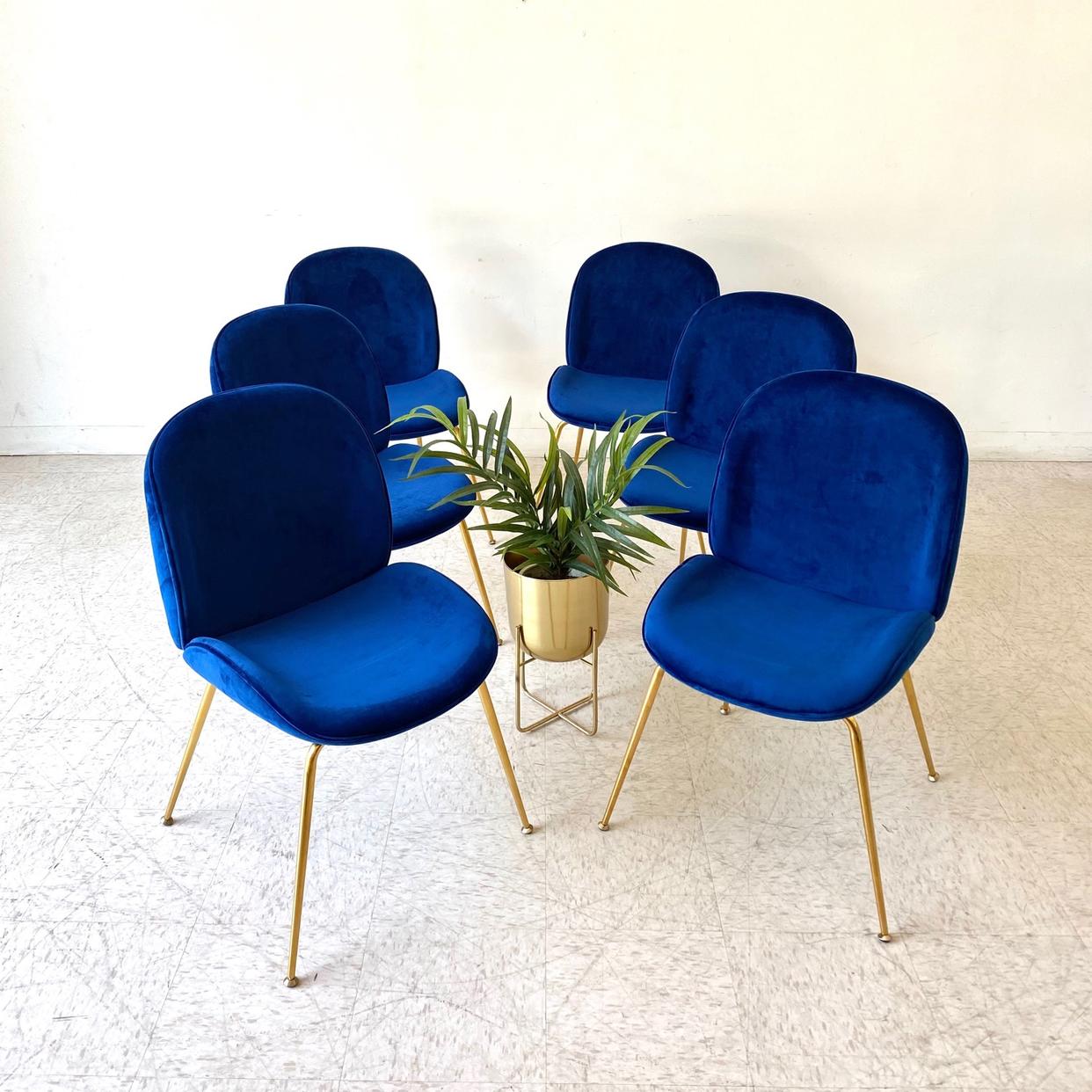Claire Deep Blue Velvet Clam Chair with Gold | Sunbeam Vintage ...