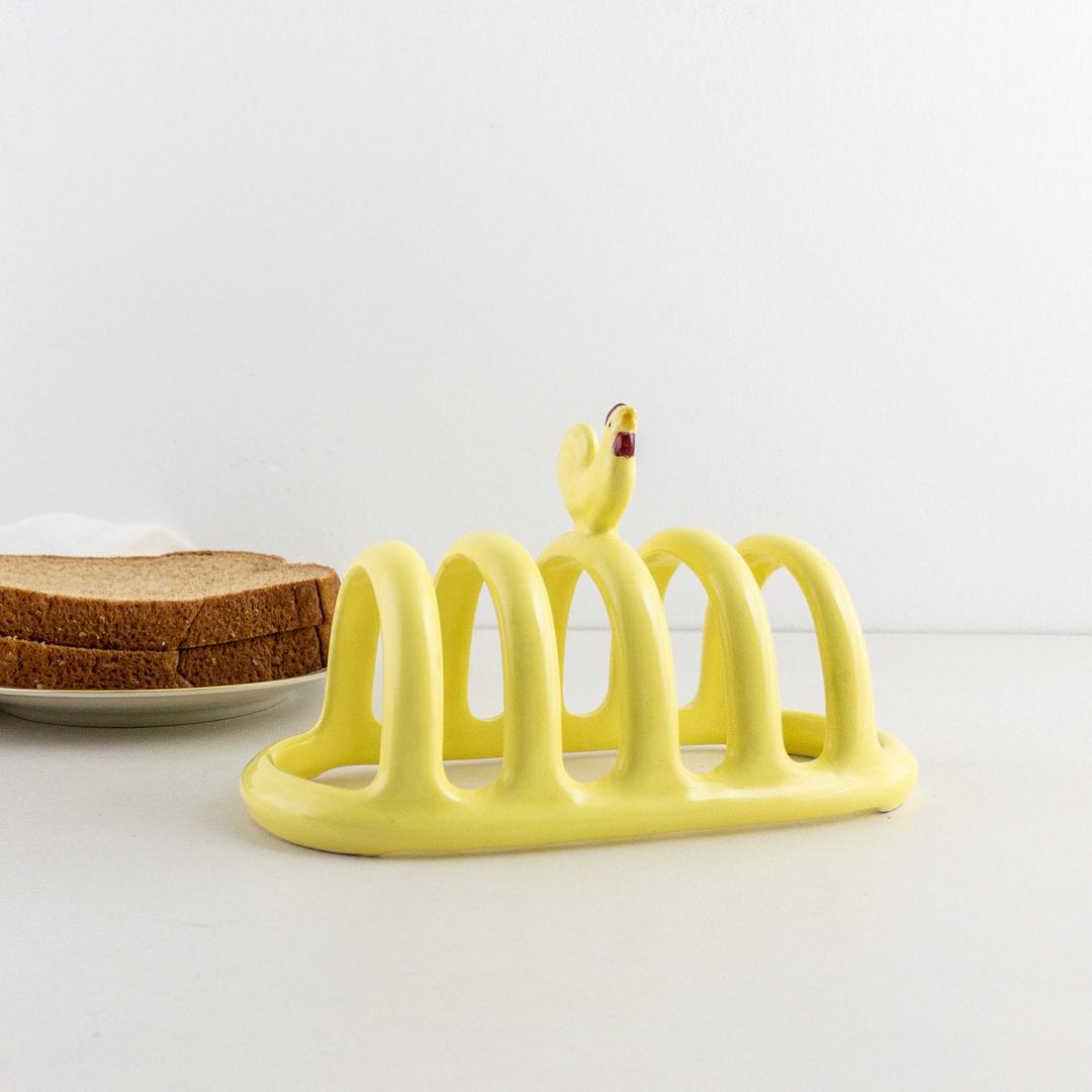 Vintage Ceramic Toast Rack with Rooster, Retro Yellow Toast Holder ...