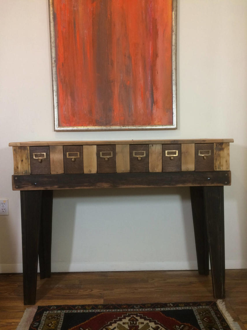 Recycled repurposed library card barnwood entryway console. | Souli ...