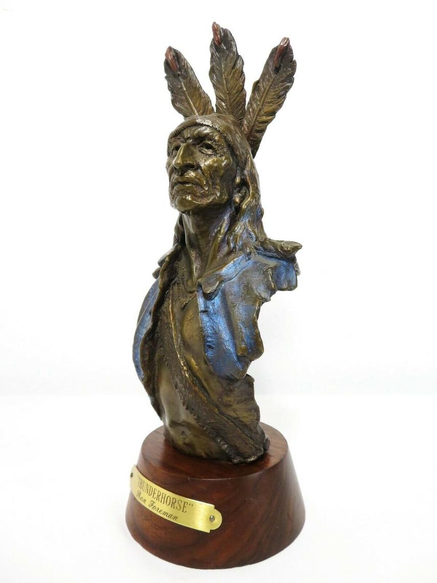 RON FOREMAN (Montana, 20th Century) BRONZE "THUNDERHORSE" Indian Chief ...