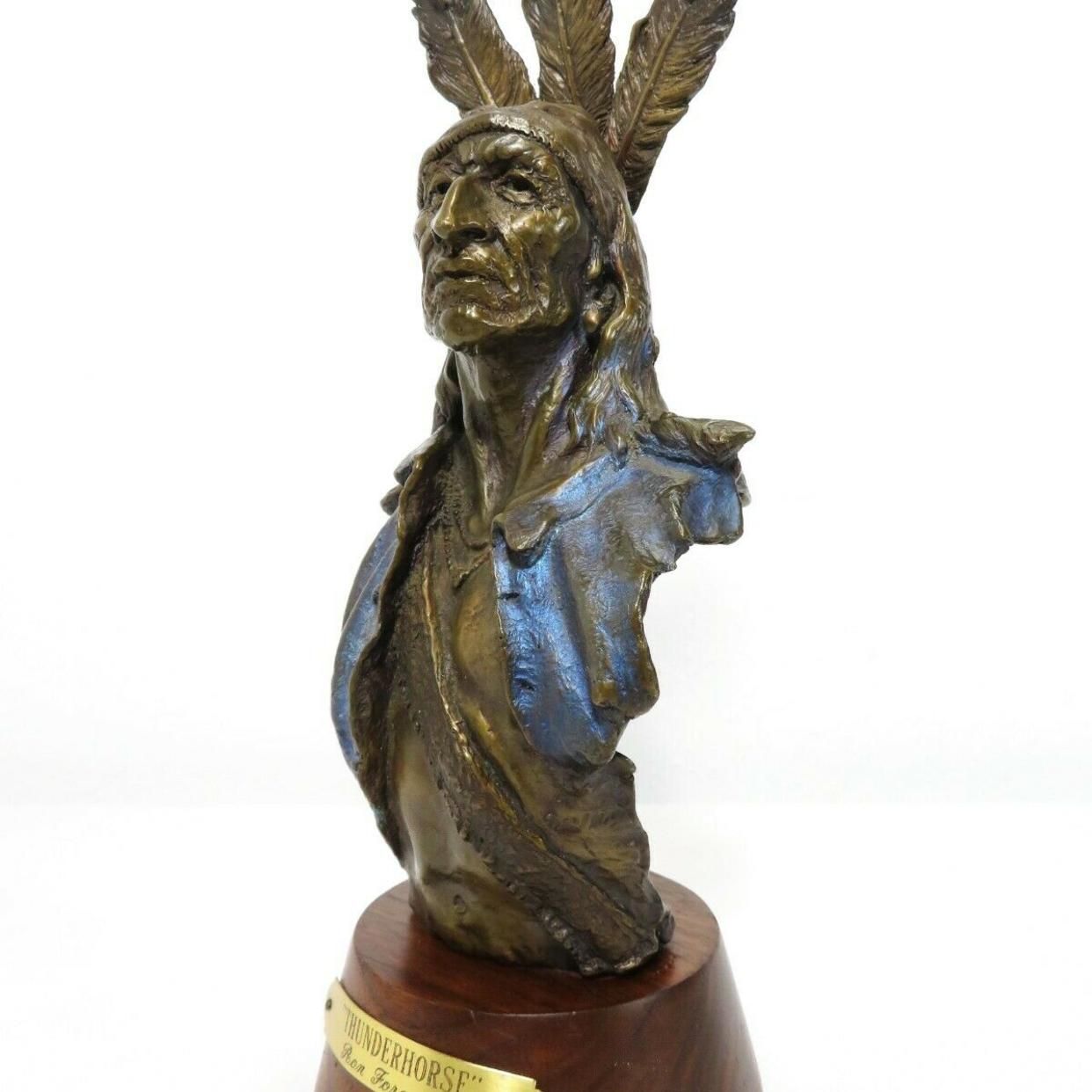 RON FOREMAN (Montana, 20th Century) BRONZE "THUNDERHORSE" Indian ...