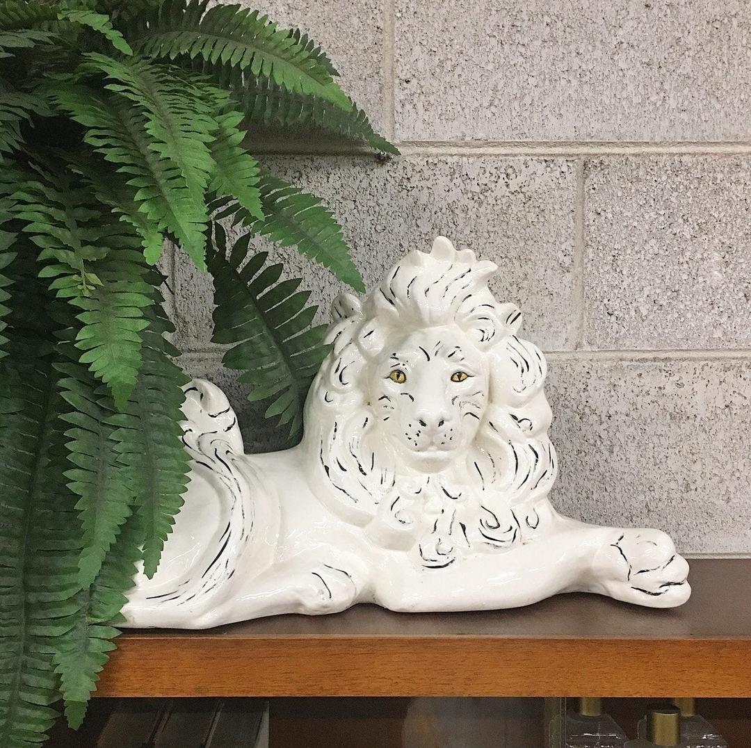 Vintage Ceramic Lion Retro 1960s Large Size White Ceramic Lion ...