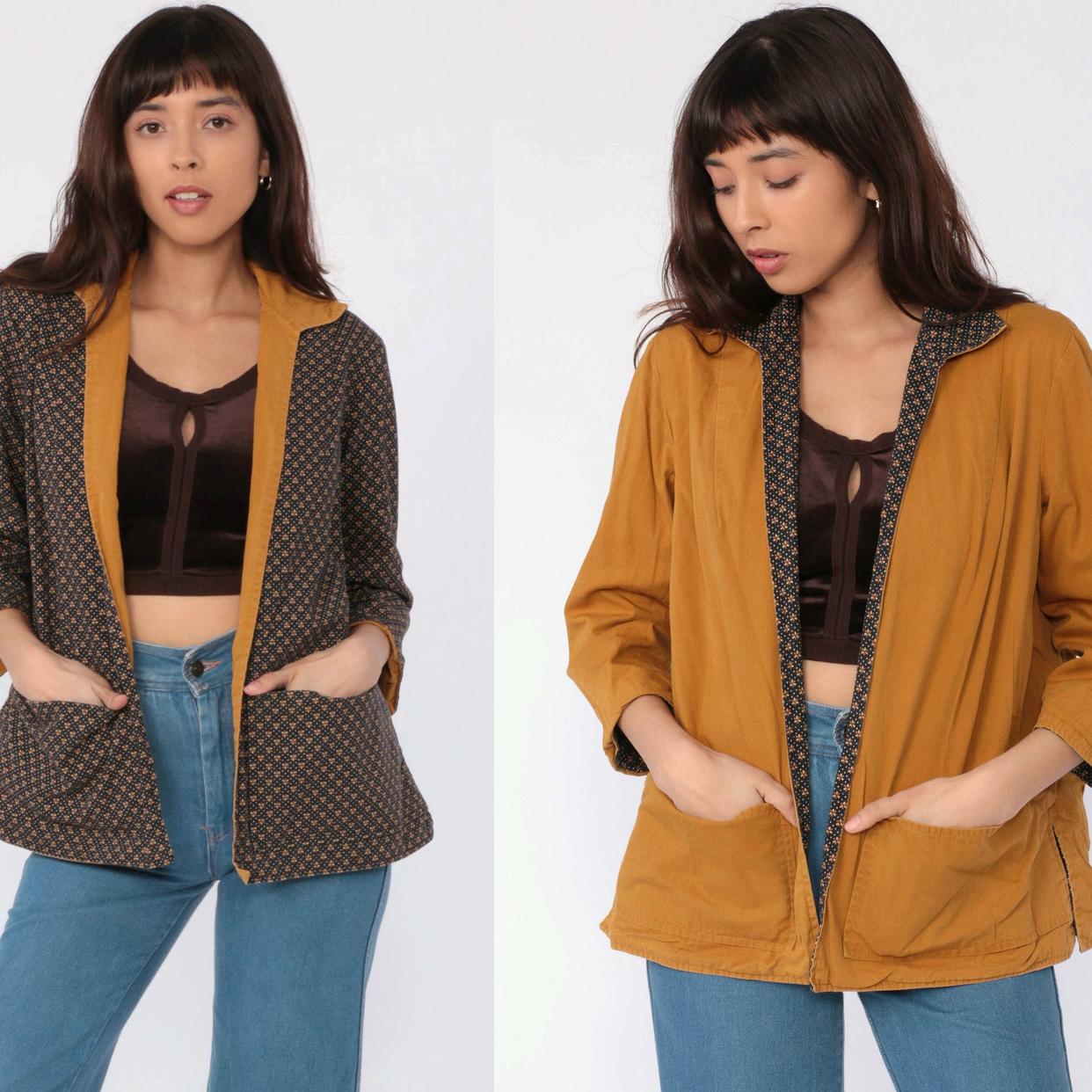Reversible Floral Jacket 80s Retro Mustard Brown Calico | Shop Exile ...