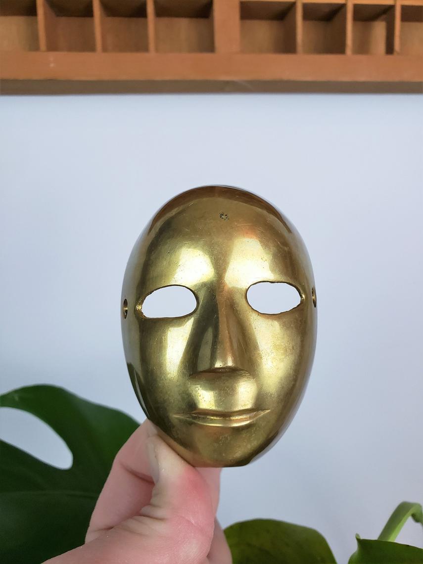 Vintage Brass Theater Mask | MCM Metal Drama Face | Gold Comedy ...