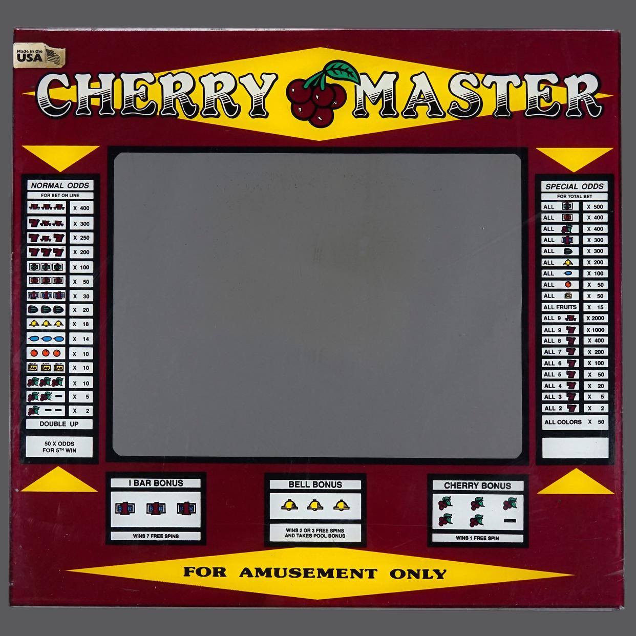 Cherry Master Slot Machine Bezel Plastic Game Front | Vintage ...