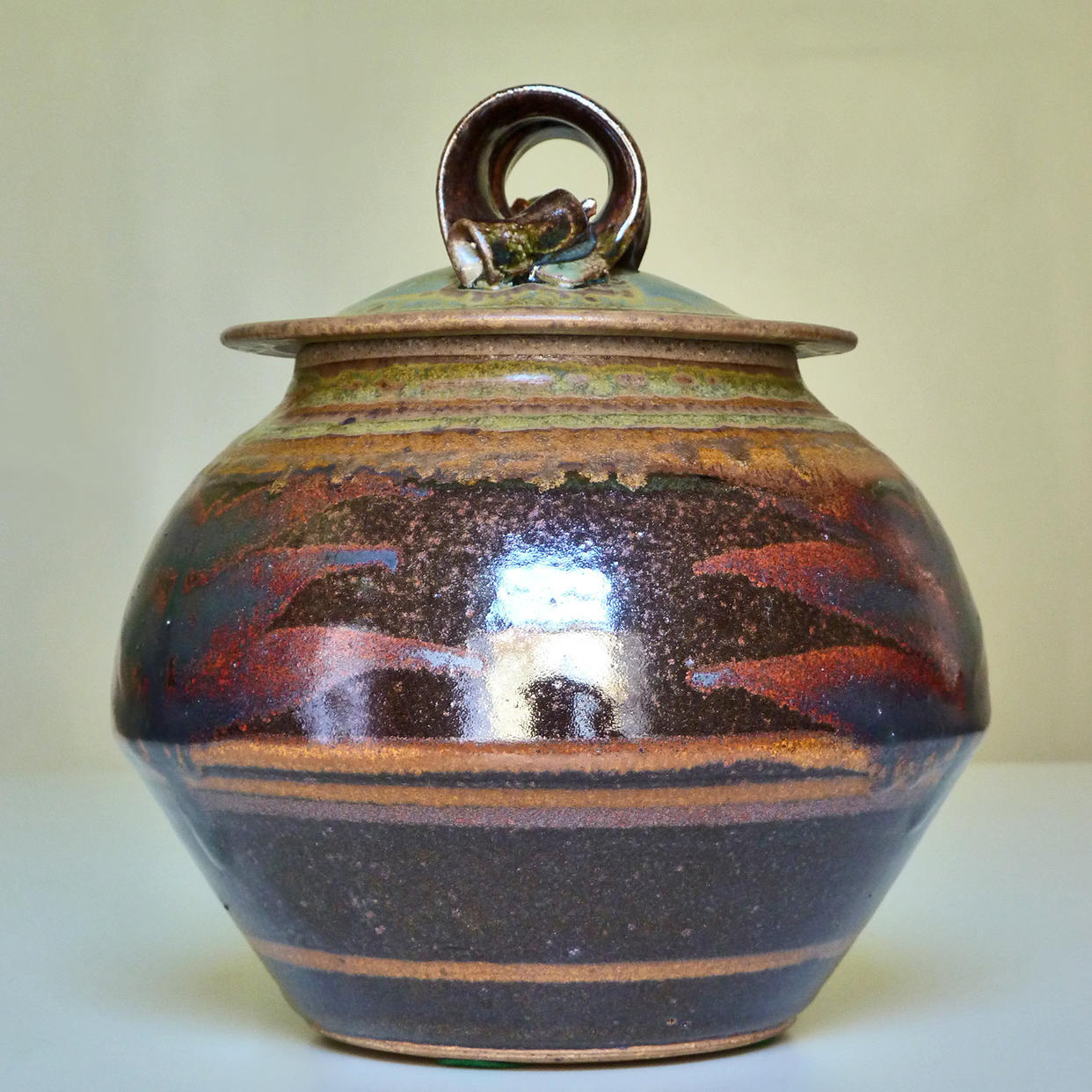 Vintage Studio Pottery Lidded Jar with Handbuilt Flower | Fly Times ...