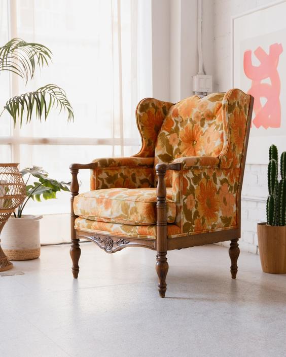 Orange wingback armchair store