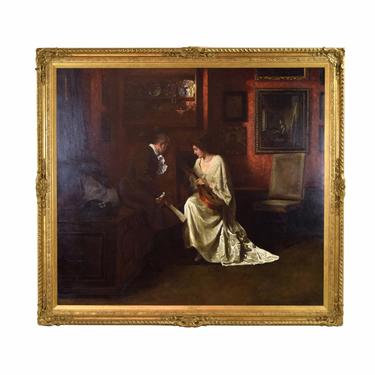 Large 19th Century Genre painting Music Lesson August Rieper German ...