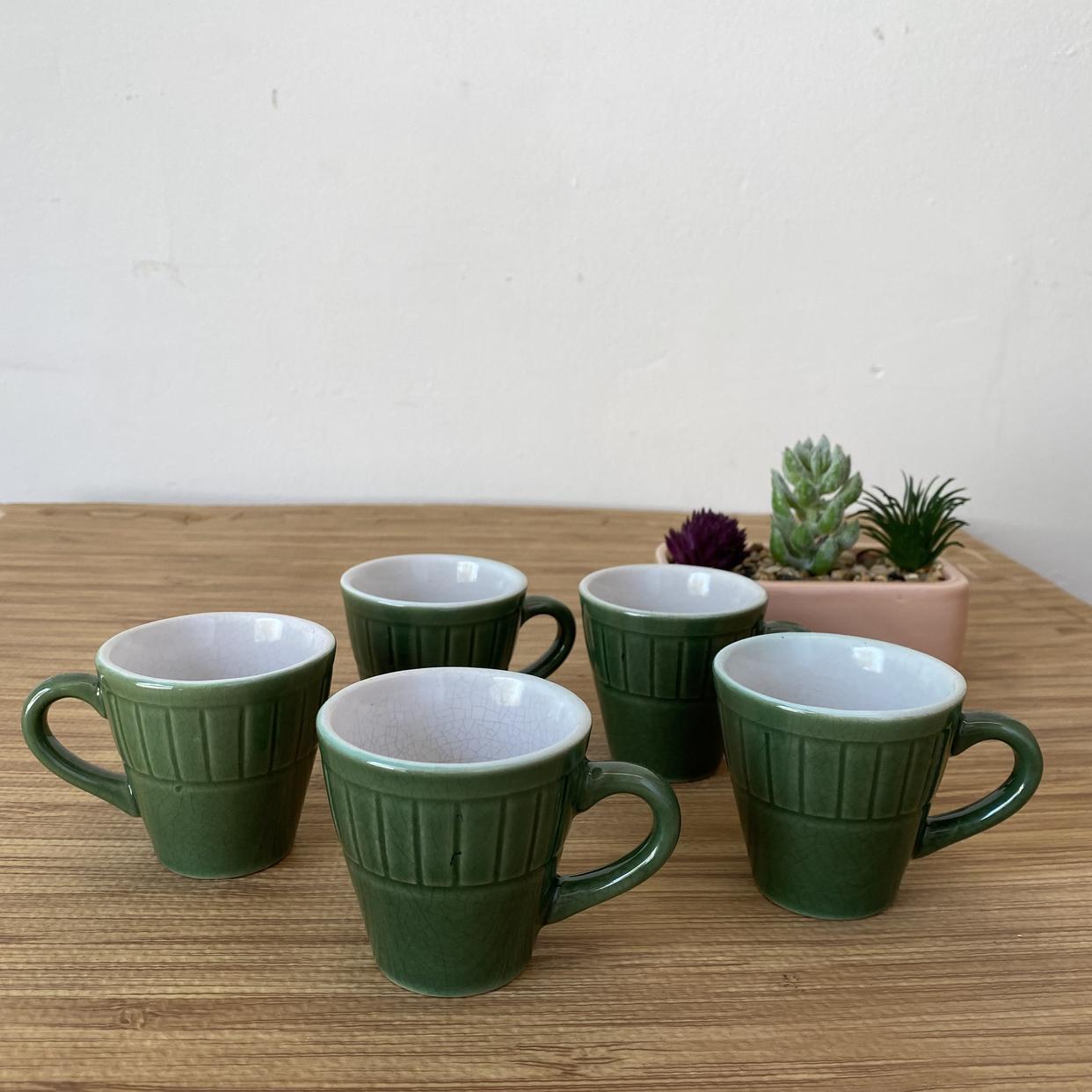 Set of 5 Expresso Green Cups | Sunbeam Vintage - Highland Park - Los ...