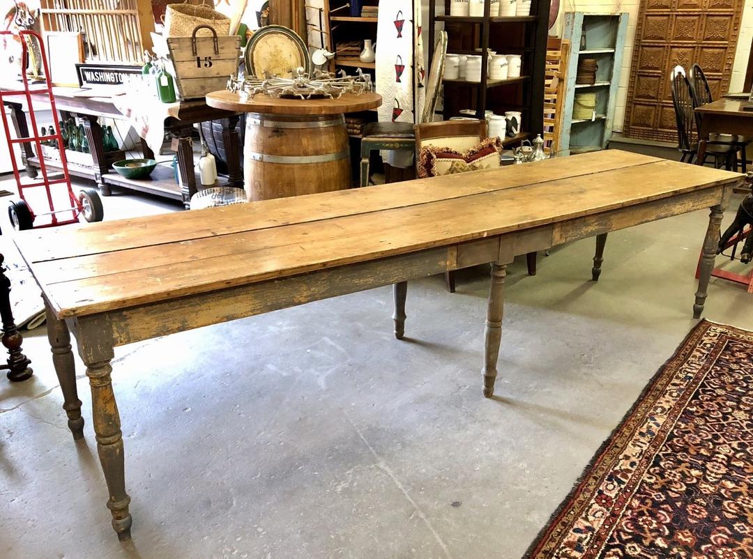 Antique Primitive Farm Table | Chef's Table | Seats 14 | 18th c ...