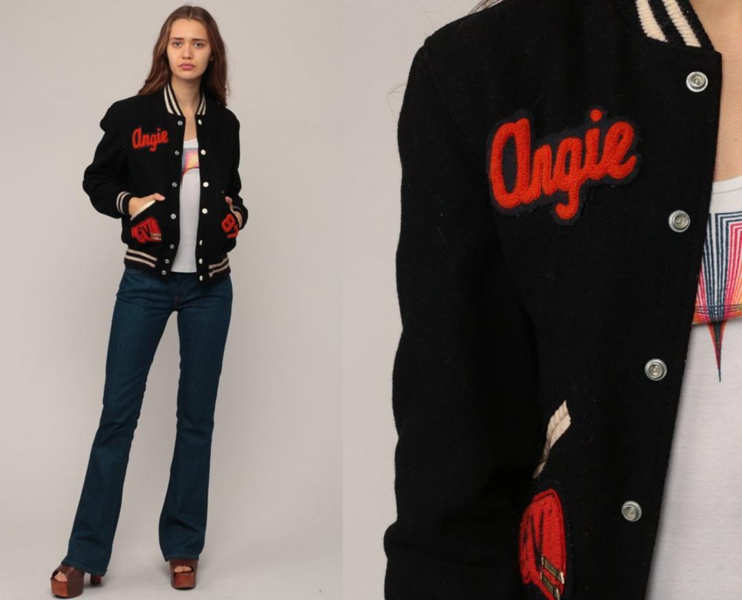 Letterman Jacket Cheer Jacket ANGIE 1987 Varsity Jacket WOOL Jacket 80s ...
