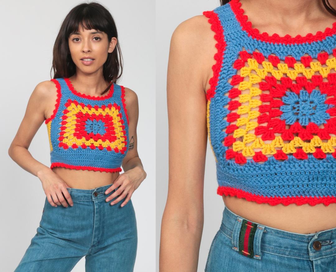 Crochet Crop Top 70s Tank Top SHEER Shirt Vest Boho | Shop Exile ...