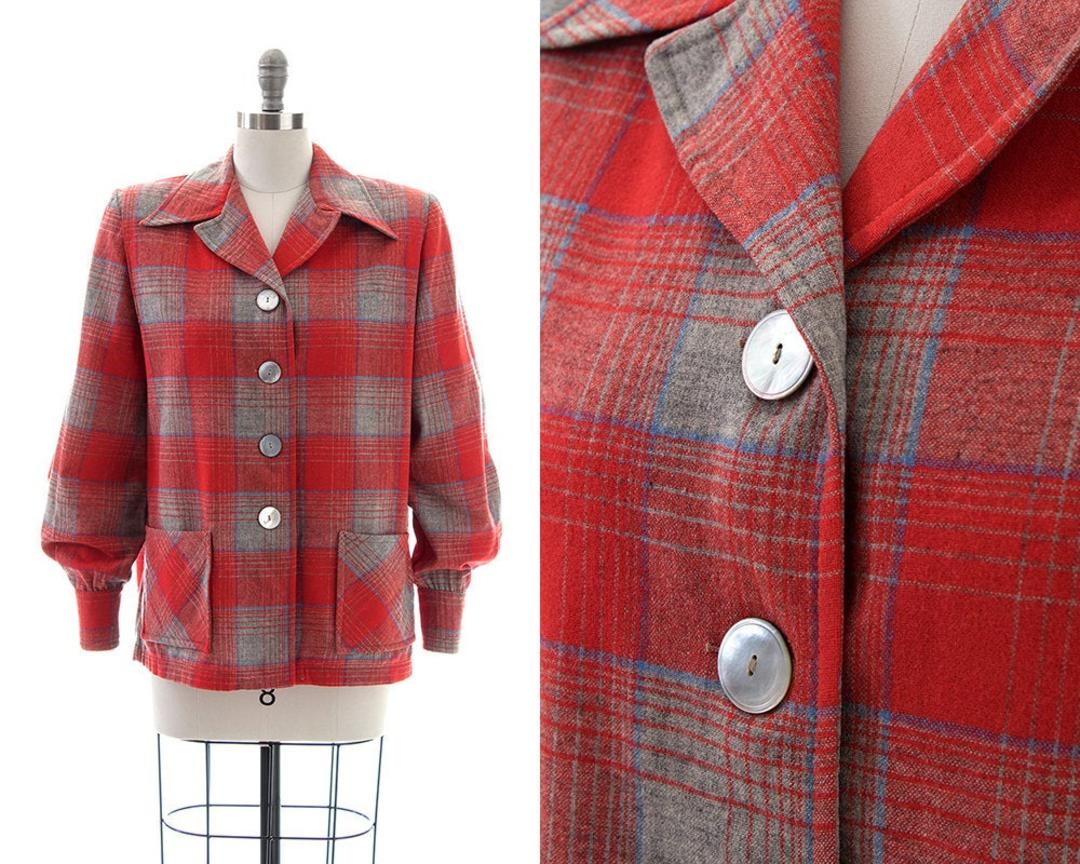 Vintage 1950s Pendleton 49er Jacket | 50s Red Plaid Wool Lightweight ...