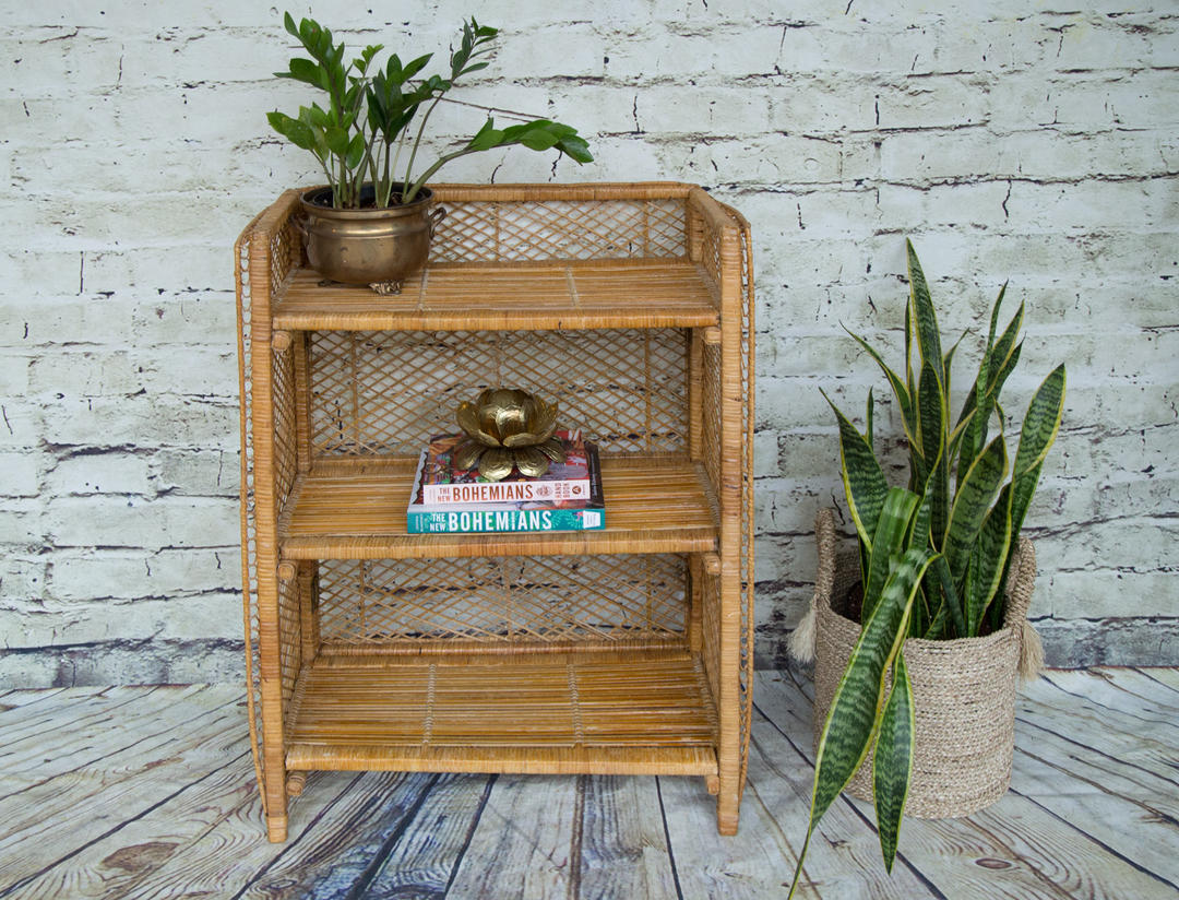 SHIPPING NOT FREE!!! Vintage Wicker Foldable Bookshelf/ Vintage Wicker ...