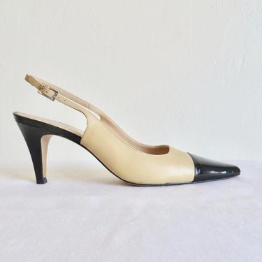Vintage Size 8 8.5 Black Patent and Tan Leather Spectator | Seek ...