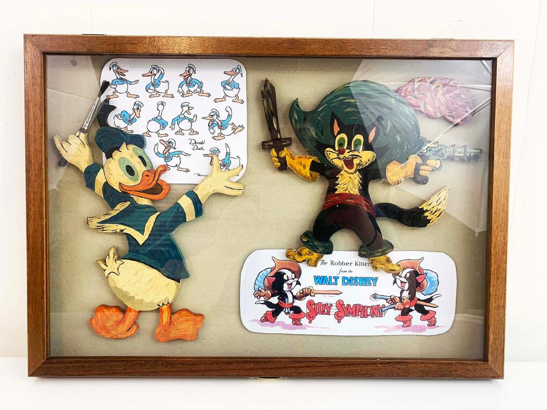 Vintage Donald Duck & Robber Kitten Handmade Art in a Wood | Check ...