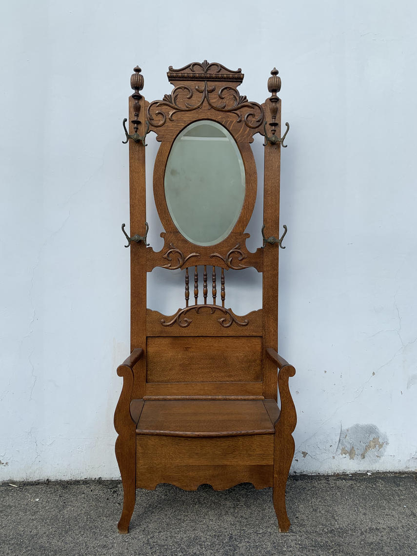 Antique Hall Tree Coat Rack Mirror Garment Rack Closet Entry | Deja Vu ...