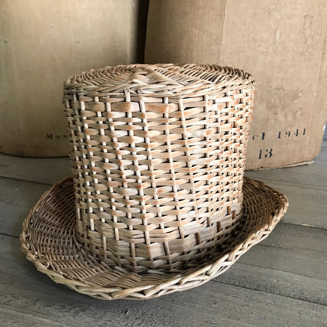 Antique Wicker Top Hat, Victorian, Edwardian, Shop Display, | Jan's ...