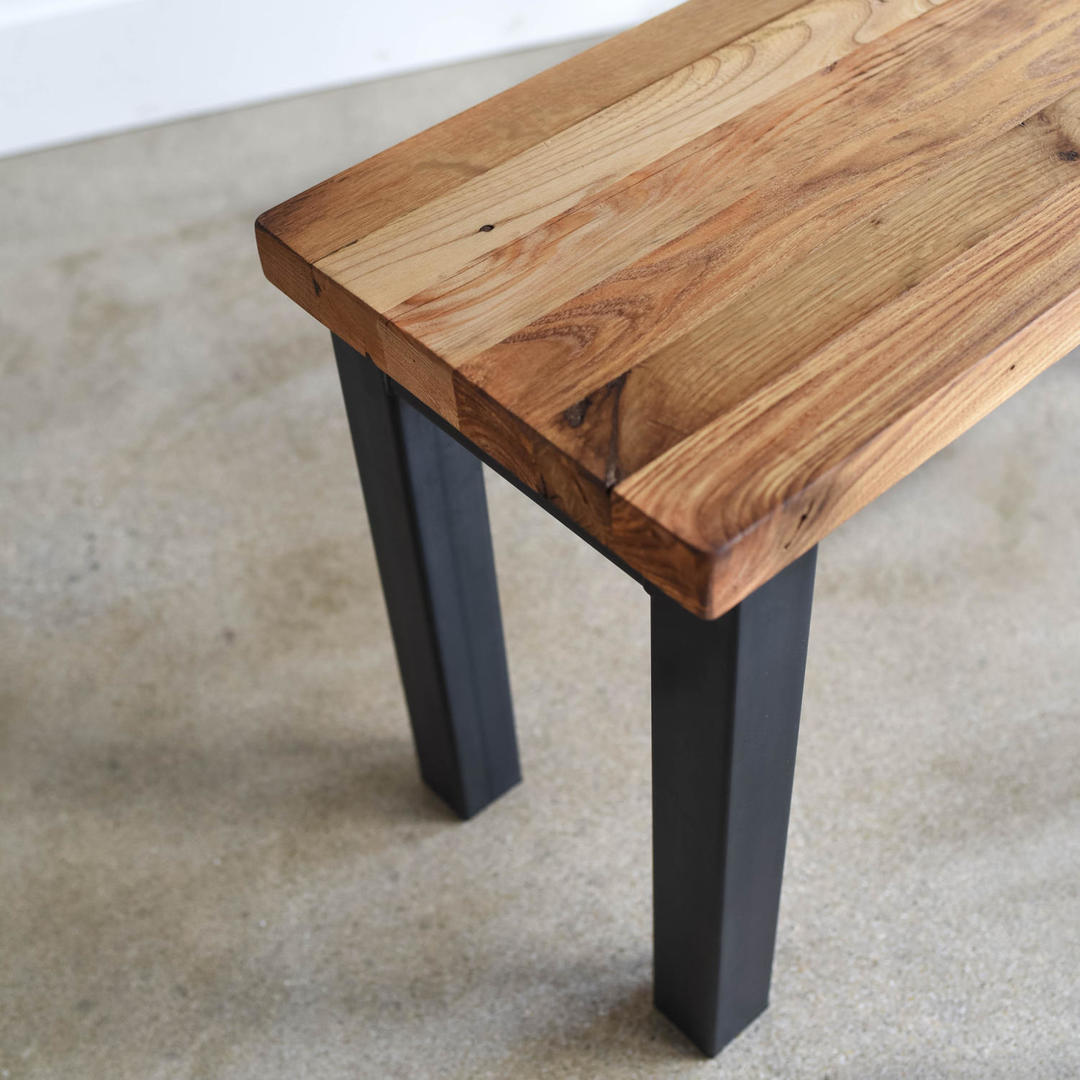 Butcher Block Entryway Bench / Industrial Steel Post Legs + Reclaimed ...