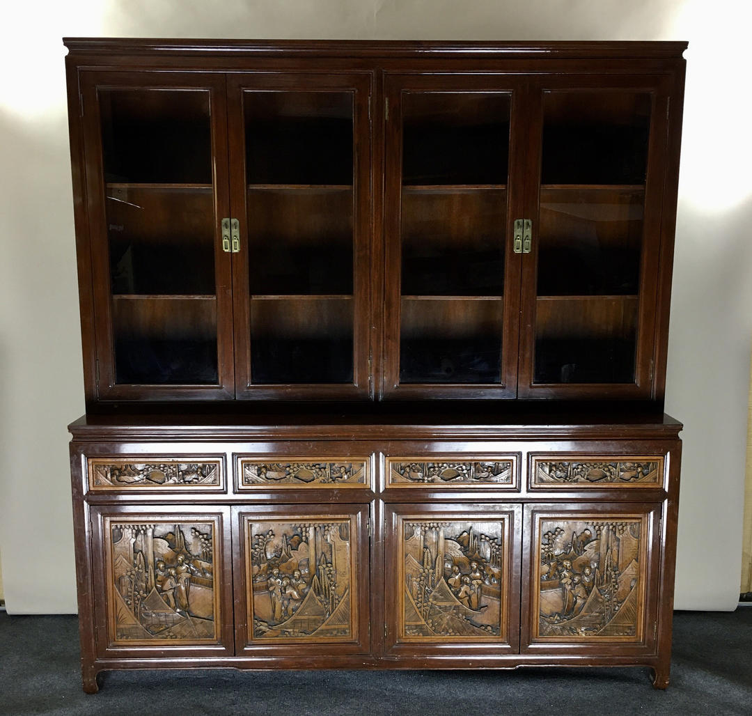 Asian china hutch with high relief carved panels | Curbside Salvage ...
