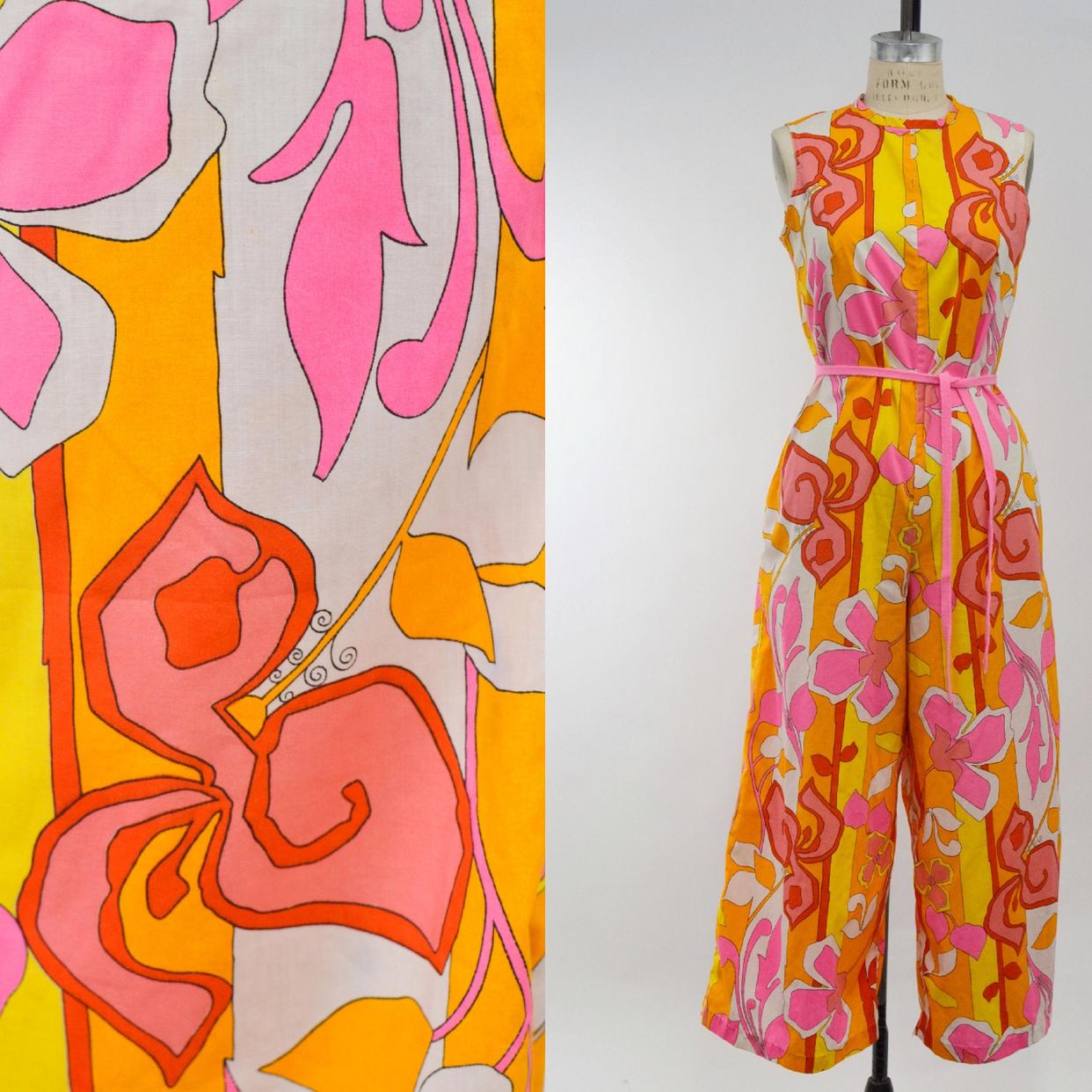 Vintage 1960s Bright Psychedelic Print Jumpsuit by Kay | Moby Dick ...