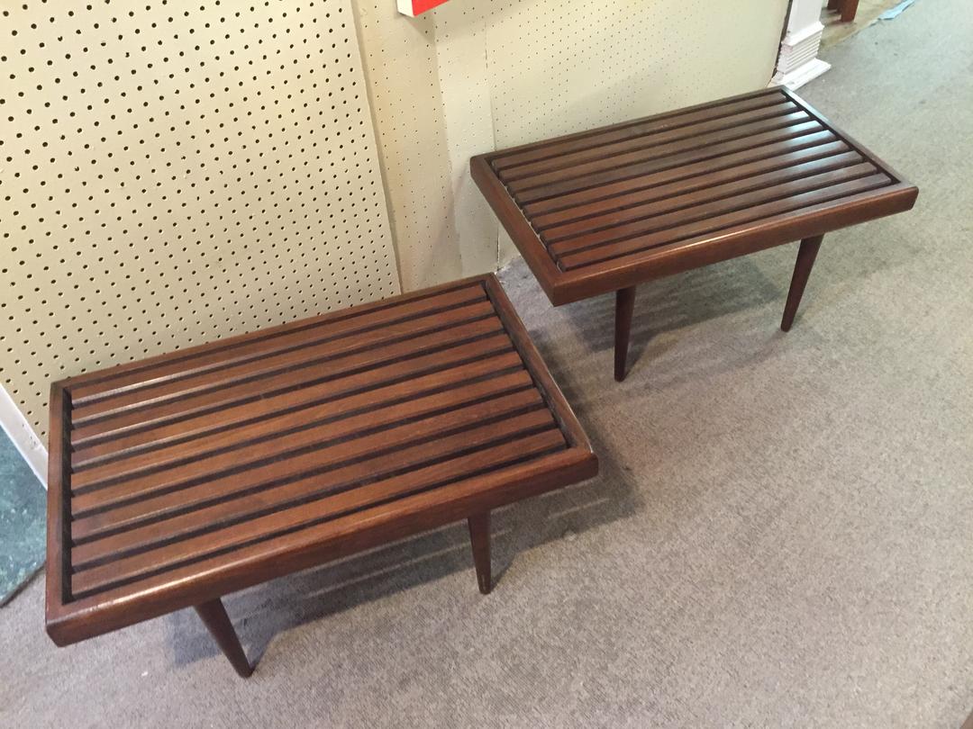 Pair MCM Slat Benches/End Tables | Modern Montage | Arlington, VA