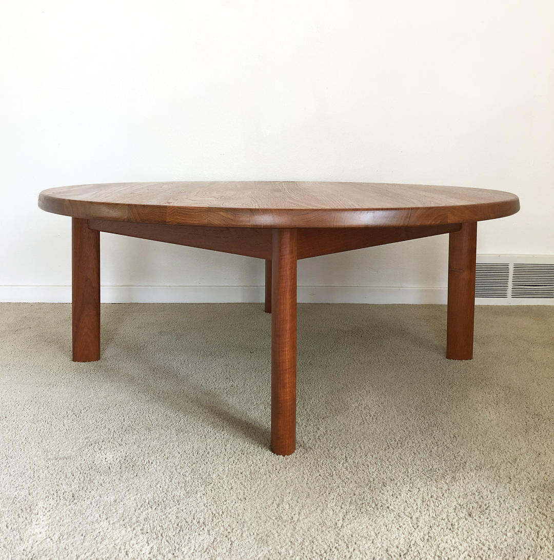 vintage mid century Danish modern large solid teak round coffee ...