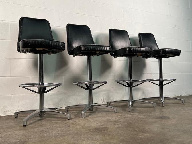 Chromcraft Mid Century Modern Swive/ Bar Stool (4) Chrome / Black Vinyl ...
