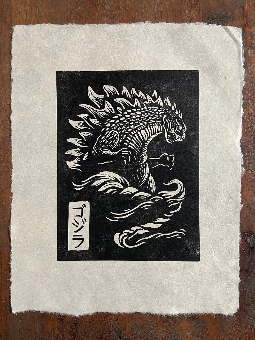Godzilla Noir Linocut | Woodcut Emporium | Miami, FL
