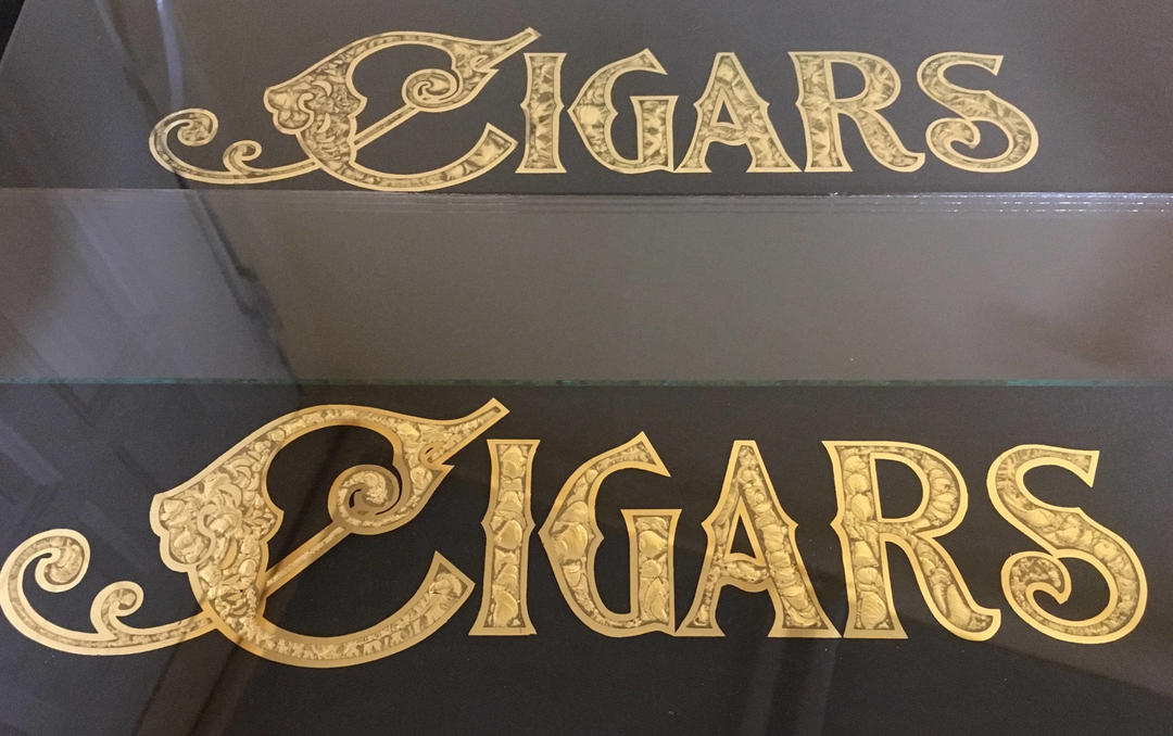 Cigars sign acid etched glass gold leaf | Curbside Salvage | Oak Park, IL