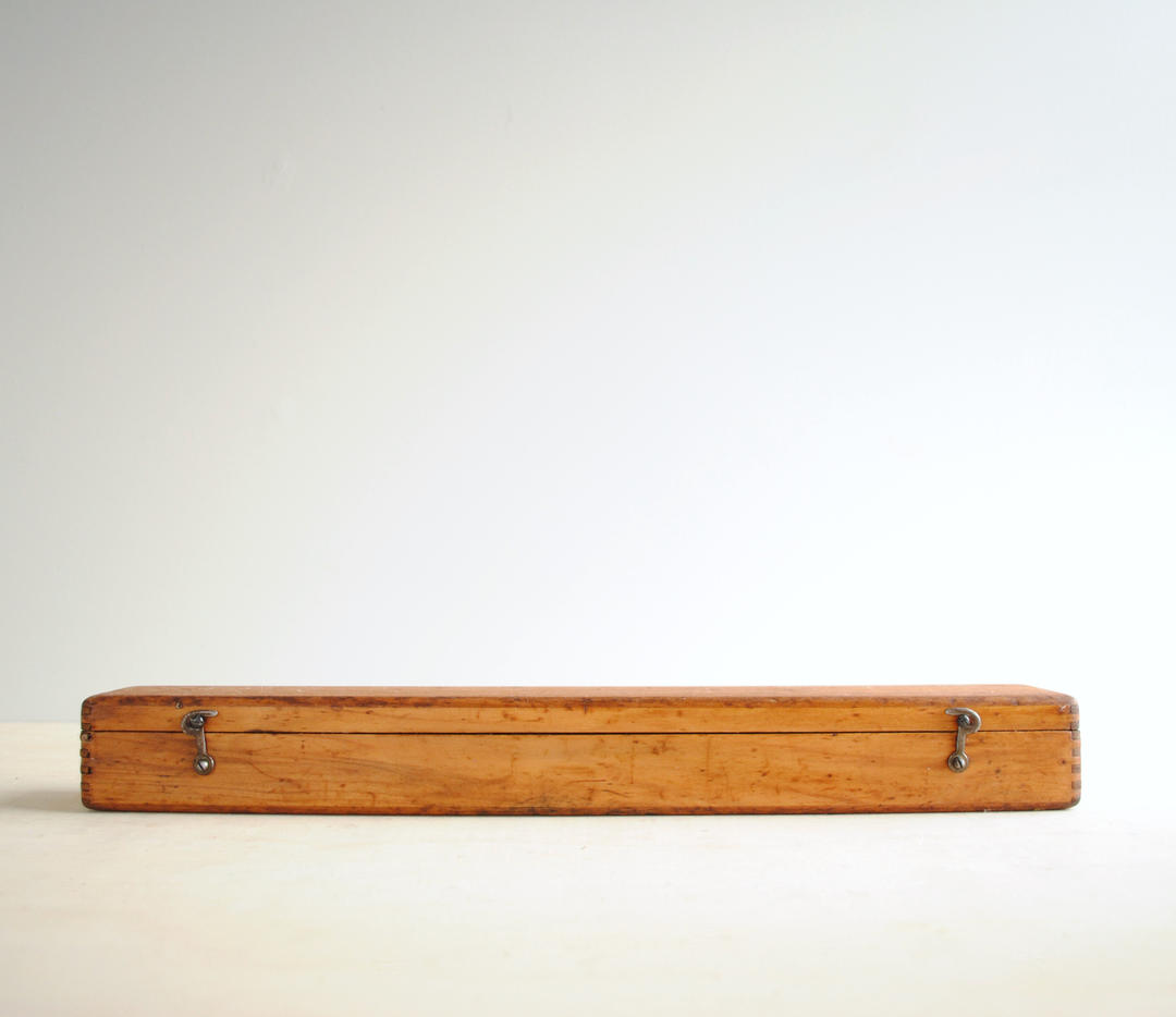 Vintage Long Skinny Wood Box, Tool Box, Paintbrush Box, Hinged | Little ...