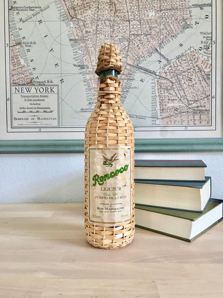 Roncoco Liqueur Vintage Bottle - 1960s - Wicker Casing, Puerto | Noelle ...
