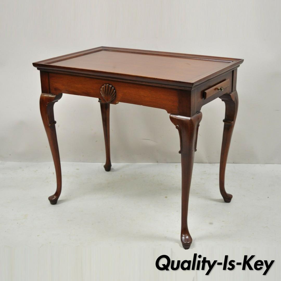 Vintage Mahogany Queen Anne Shell Carved Side Tea Table with | Quality ...