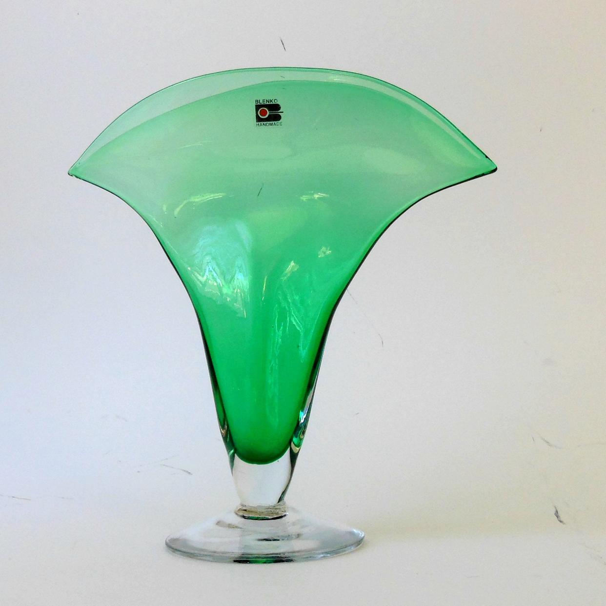 BLENKO Glass FAN VASE 12" Alpine Turquoise Hand | Fulton Lane ...