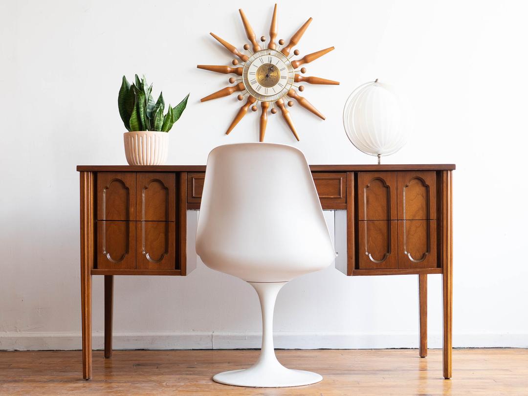 Vintage MCM Mid Century Petite Walnut Executive Desk | Blink Modern ...