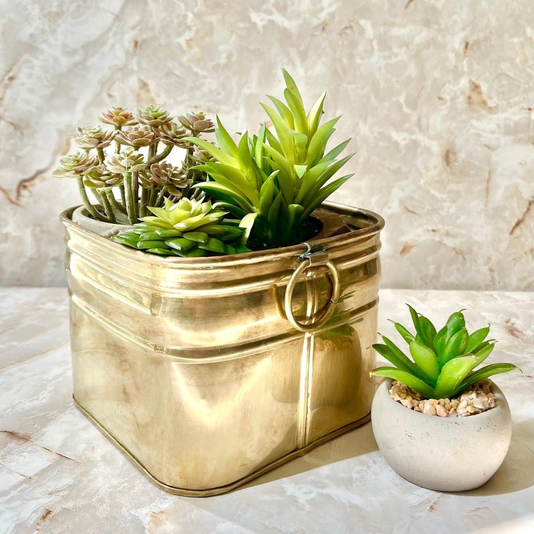 Square Brass Planter, Mantel Decor, Entry Way, Book Shelf Home | Gab ...