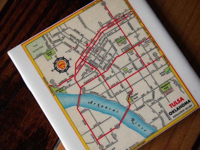 1962 Tulsa Oklahoma Vintage Map Coaster. City map coasters. Handmade ...