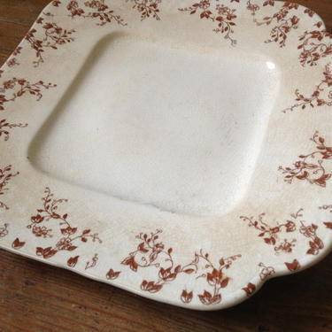 1890s English Platter Plate, Brown Floral Pottery, Dale Hall ...