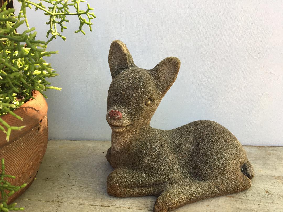 Vintage Concrete Fawn Garden Statue, Baby Deer, Outdoor Statuary, Patio ...