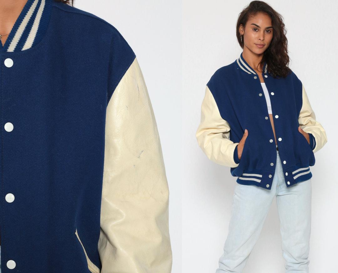 Blue Letterman Jacket Wool Varsity Jacket LEATHER Baseball Jacket ...