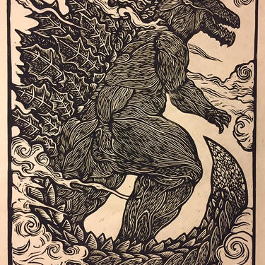 Monster Planet Godzilla Block Print | Woodcut Emporium | Miami, FL