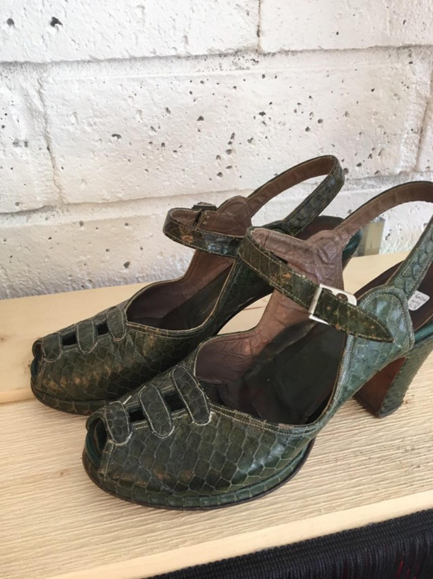 1940s platform heels, vintage 40s shoes, green alligator shoes, 1940s ...